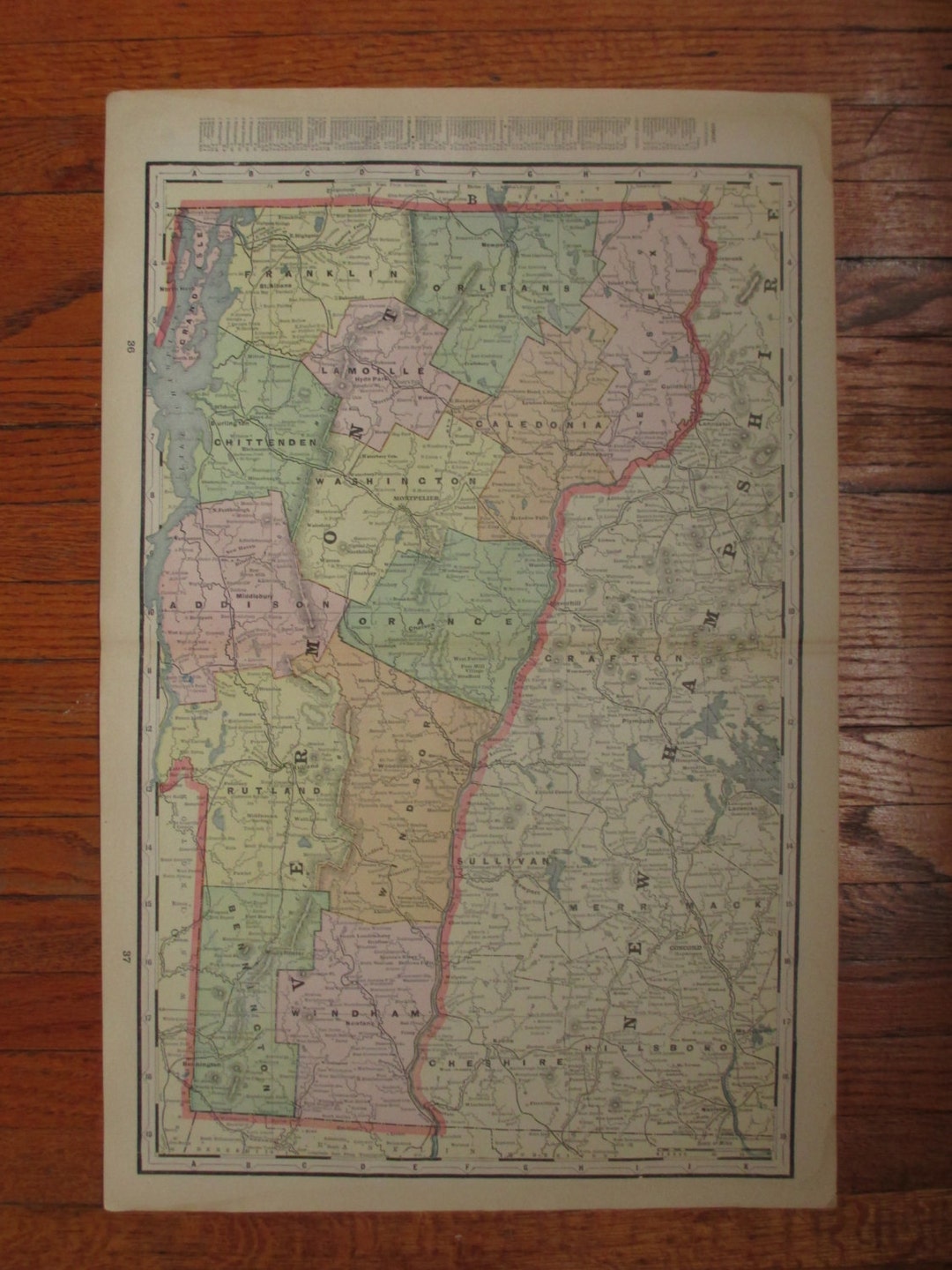 VERMONT Vintage Original 1899 Cram's Map of the State of VERMONT USA ...