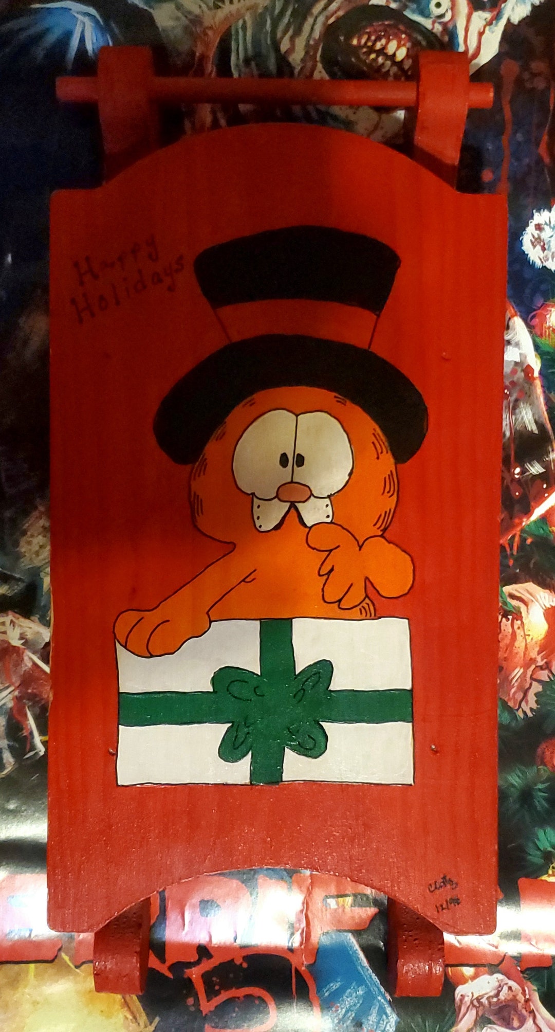 Vintage 1996 Handpainted Garfield Red Sleigh as Is - Etsy
