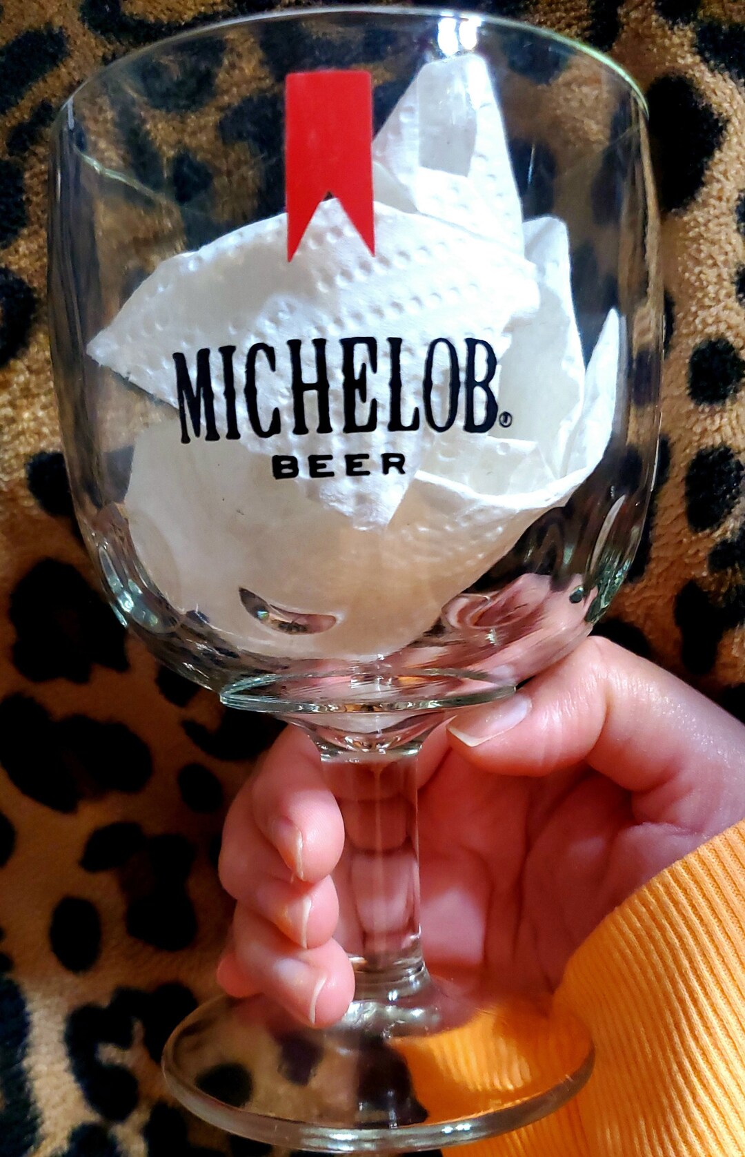 Vintage 1970's Michelob Beer Thumb Print Heavy Glass Stemed Goblet ...
