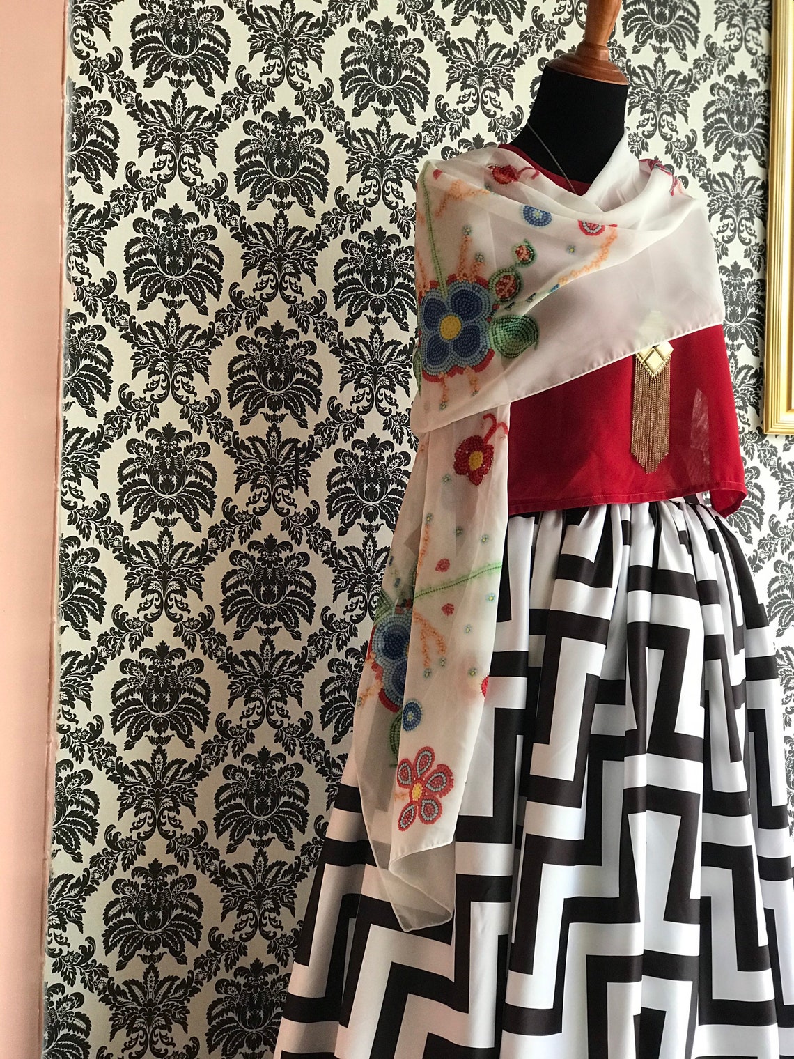 Métis Beadwork Printed Scarf - Etsy Canada