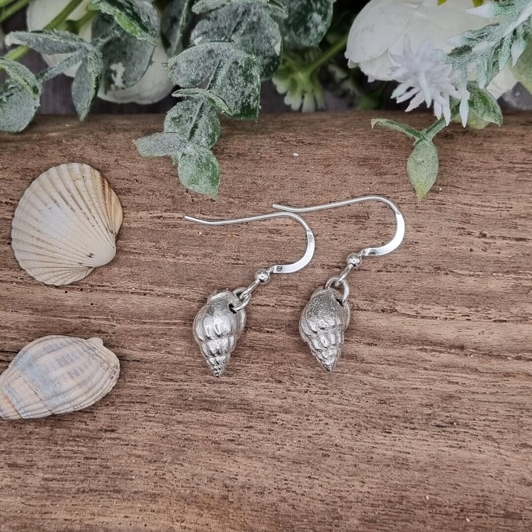 Real Tiny Conch Shells Coated in Silver Drop Earrings - Etsy UK
