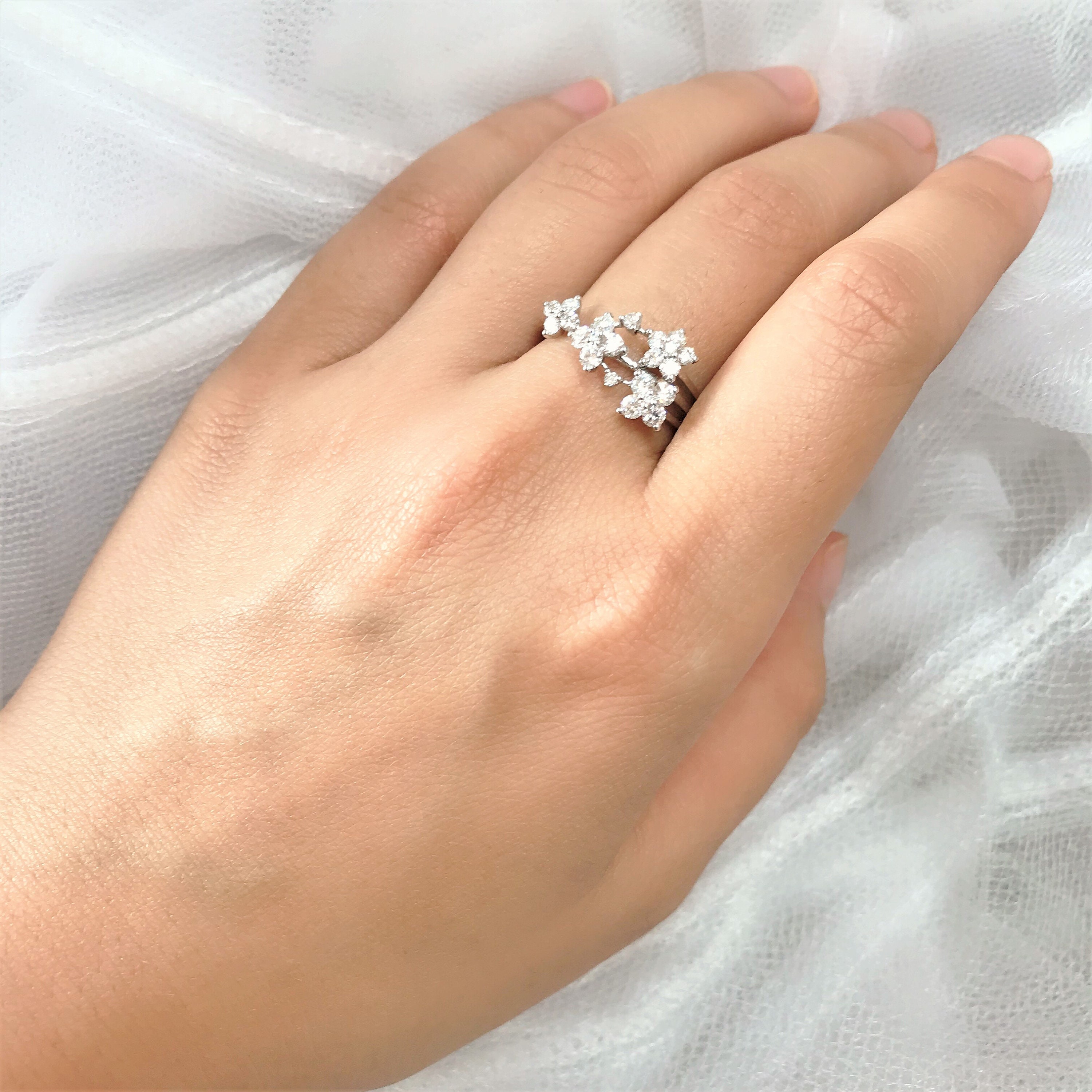 Genuine Diamond Flower 18k White Gold Ring Flower Open Diamond - Etsy