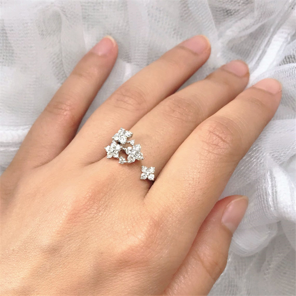 Genuine Diamond Flower 18k White Gold Ring Flower Open Diamond - Etsy