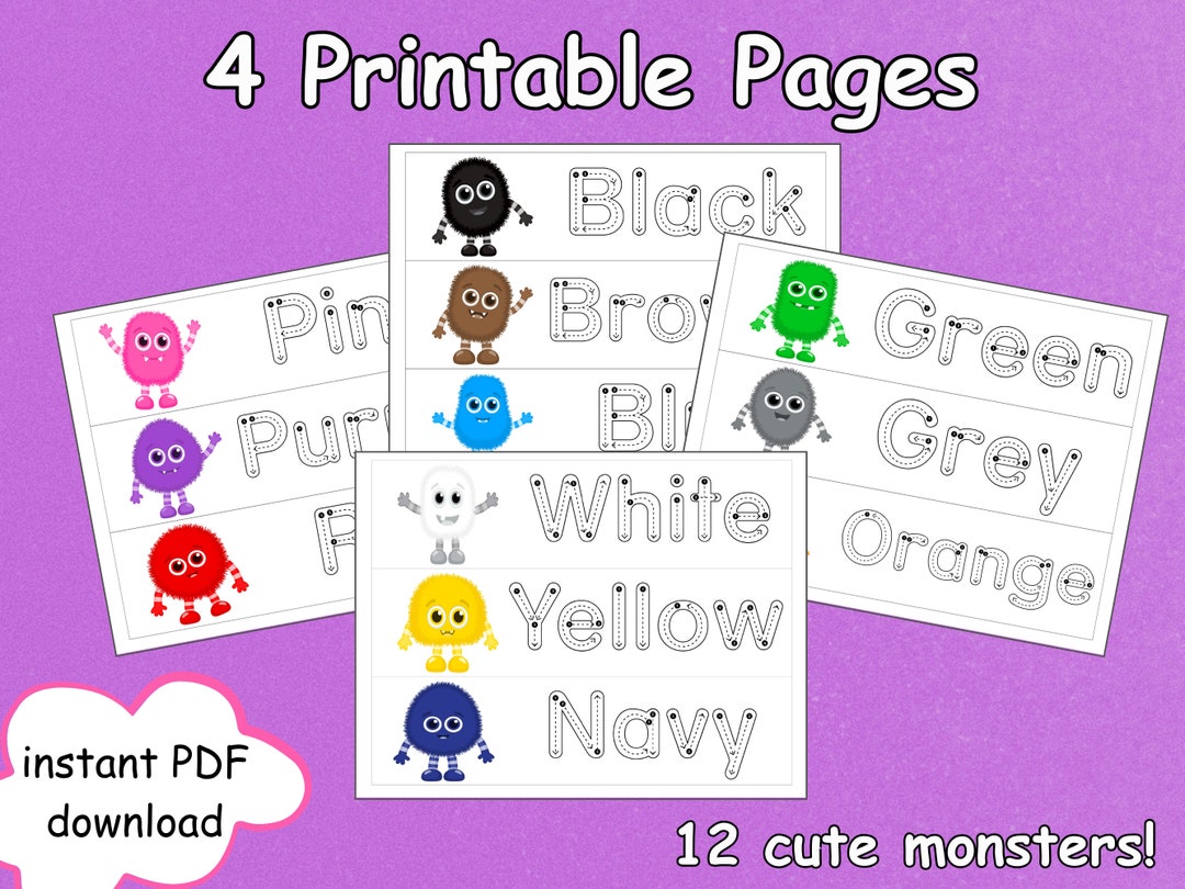 Printable Handwriting Practice Worksheet With Color Monsters Pictures ...