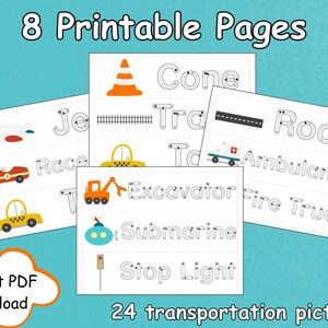 Printable Handwriting Practice Worksheet With Transportation Pictures ...