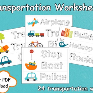 Printable Handwriting Practice Worksheet With Transportation Pictures ...