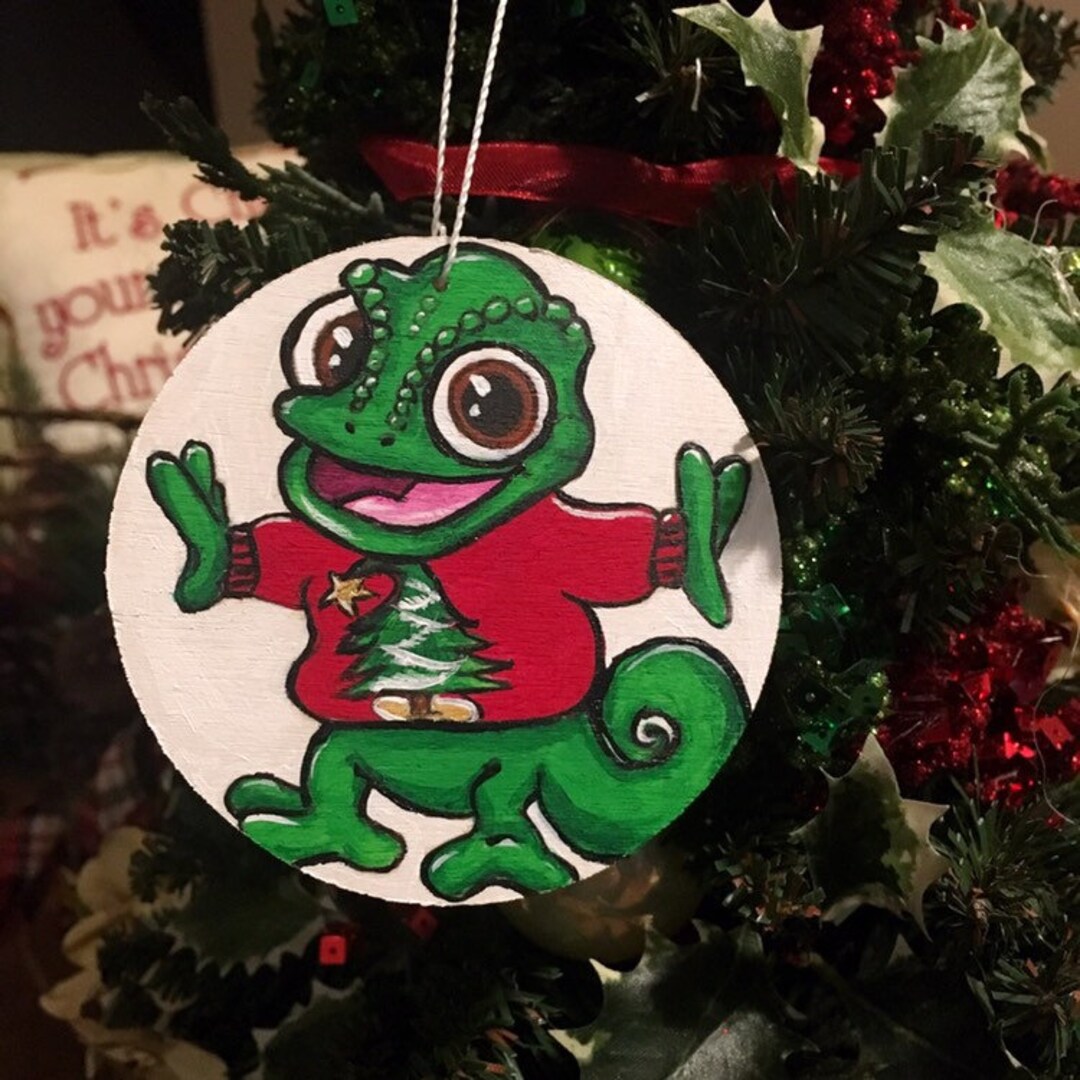 Pascal in Christmas Sweater Hand Painted Ornament Tangled Rapunzel - Etsy