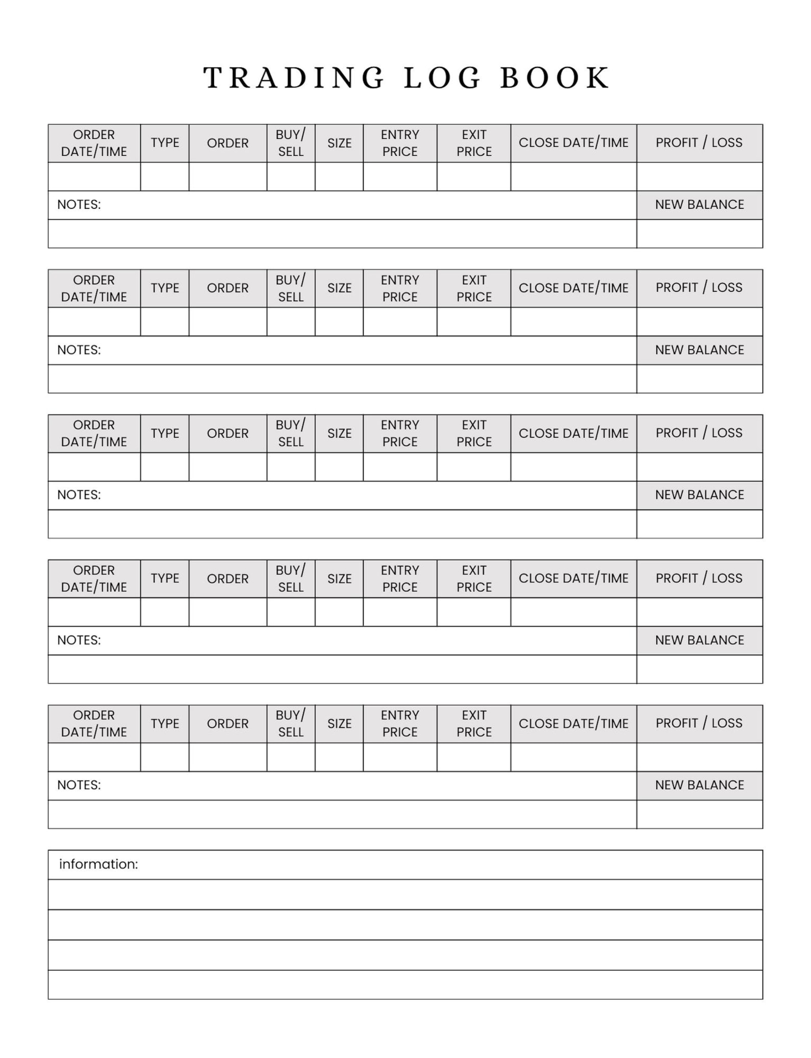 Trading Log Book | Stock Market Journal | Investment Tracker | PDF ...