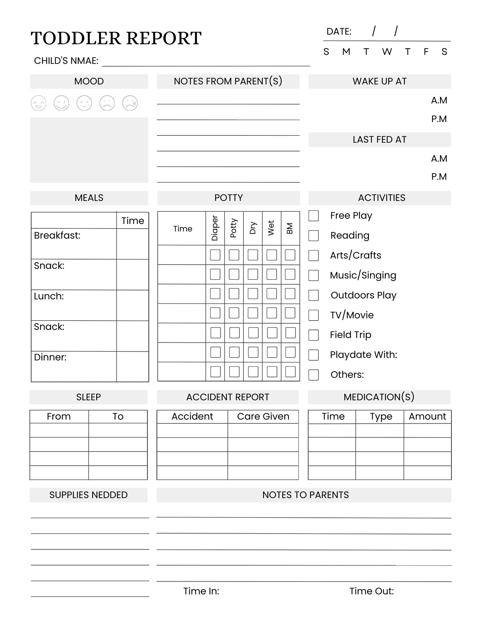 Toddler Daily Report Book | Printable PDF | Daycare Log | Childcare ...