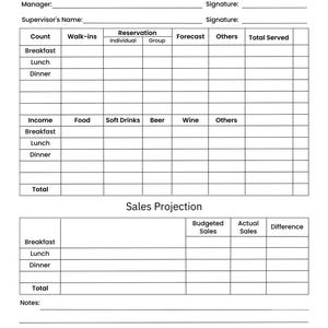 Restaurant Log Book | Manager Daily Report | Sales Tracker | PDF ...