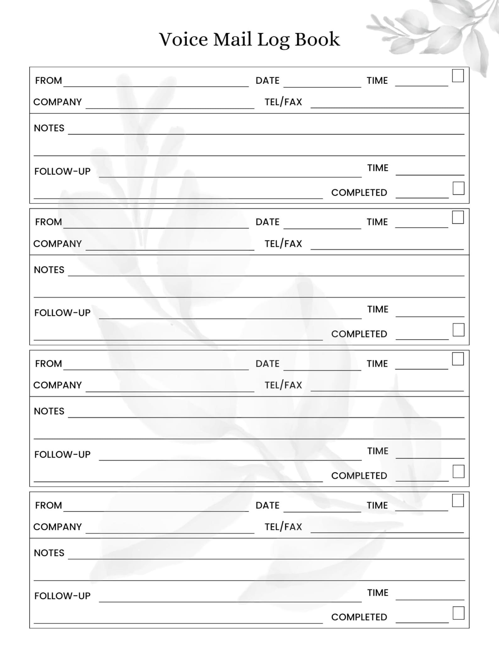 Digital Voice Mail Log Book: Office Message Tracker (PDF, PNG, Canva ...