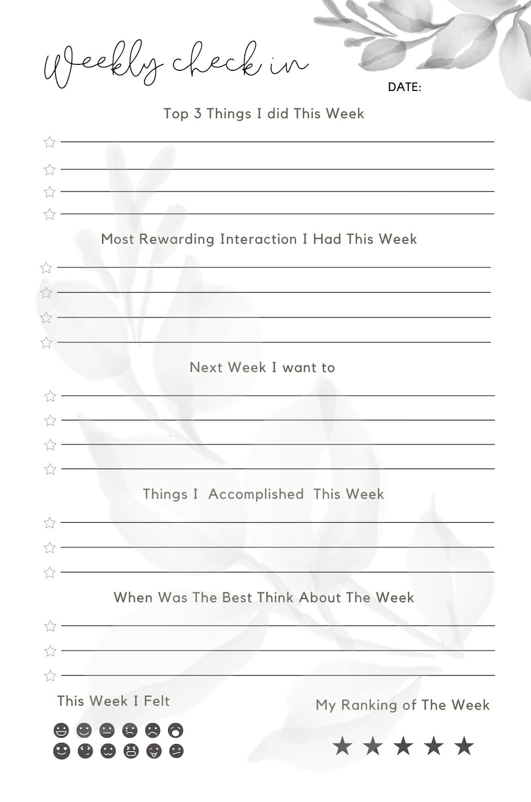 Weekly Reflection Journal: Self-care Planner, Gratitude Tracker (PDF ...