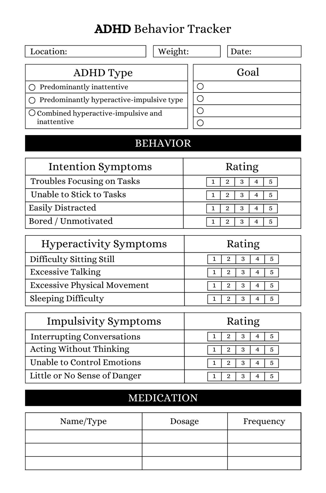 ADHD Management System: Behavior, Meal & Mood Tracker (digital Download ...