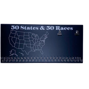 Run 50 STATES Chalkboard Paint MEDAL HOLDER Hooks and Race Bib Display ...