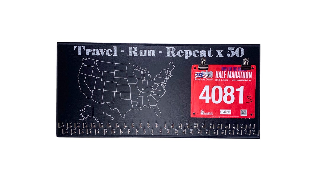 50 States Medal Hanger Travel Run Repeat Chalkboard US 50 States MEDAL ...