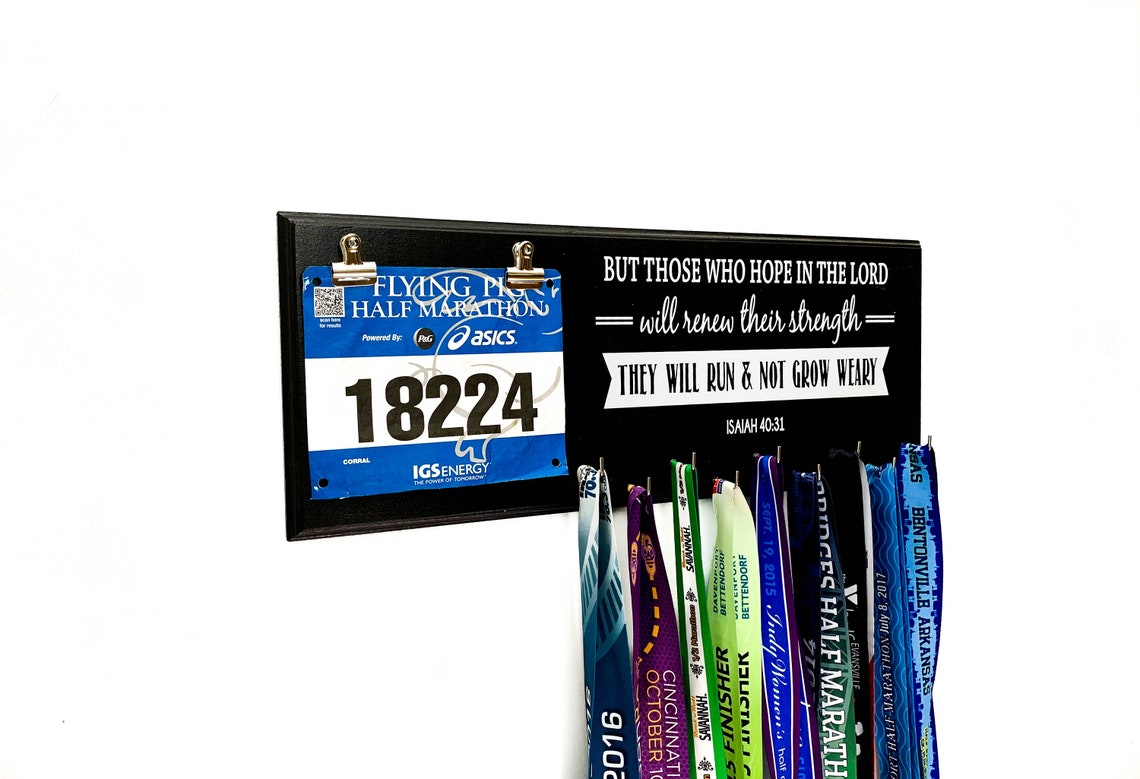 ISAIAH 40 31 Bible Verse Running MEDAL Holder HOOKS Rack and Race Bib ...