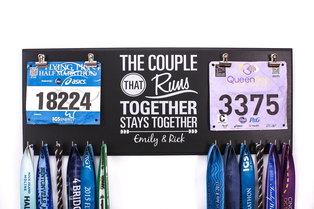 The COUPLE That Runs Together & Double Race Bib DISPLAY Medal HOLDER ...