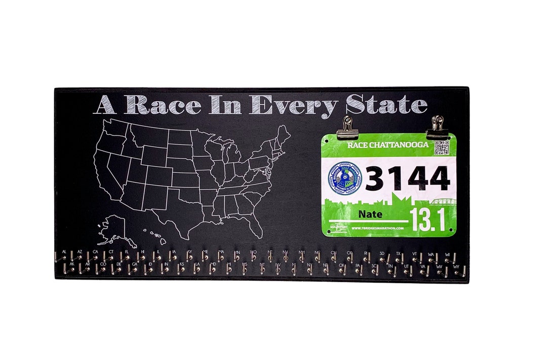 A Race in Every STATE With Chalkboard RUNNING MEDAL Holder and Race Bib ...
