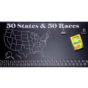 Run 50 STATES Chalkboard Paint MEDAL HOLDER Hooks and Race Bib Display ...