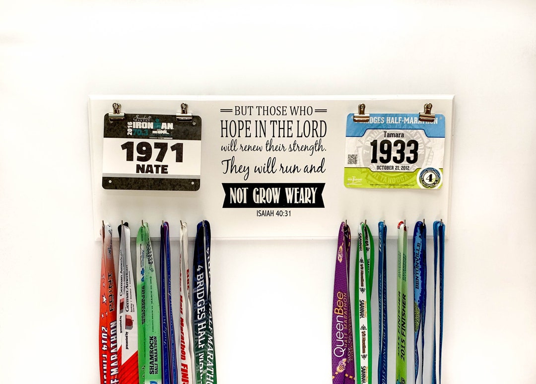 BIBLE Verse Isaiah 40:31 Double Race BIB Hanger Display and MEDAL ...