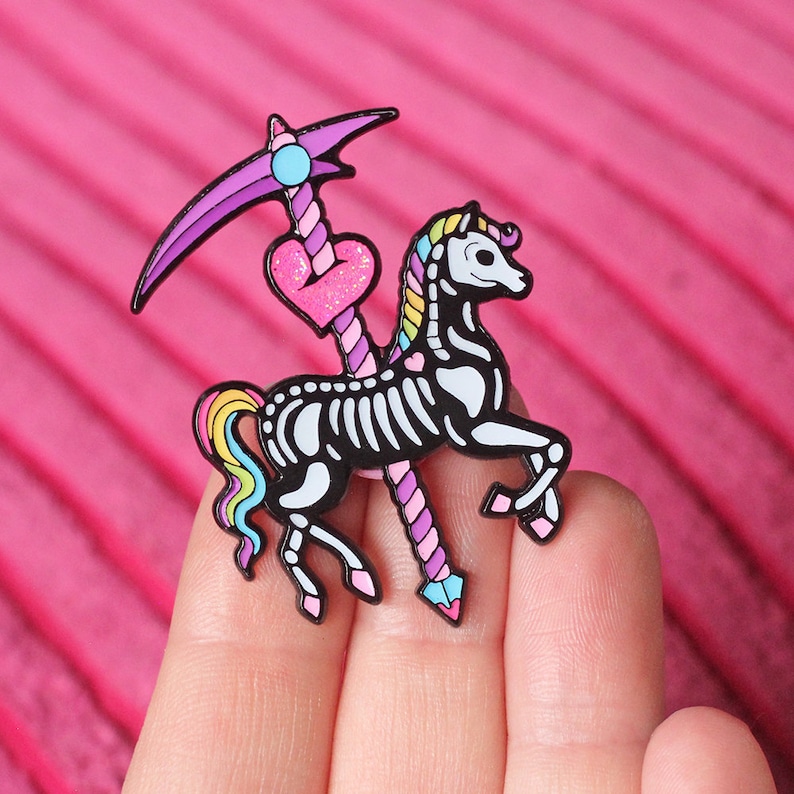 Skeleton Carousel Horse Enamel Pin Undead Rainbow Creepy | Etsy