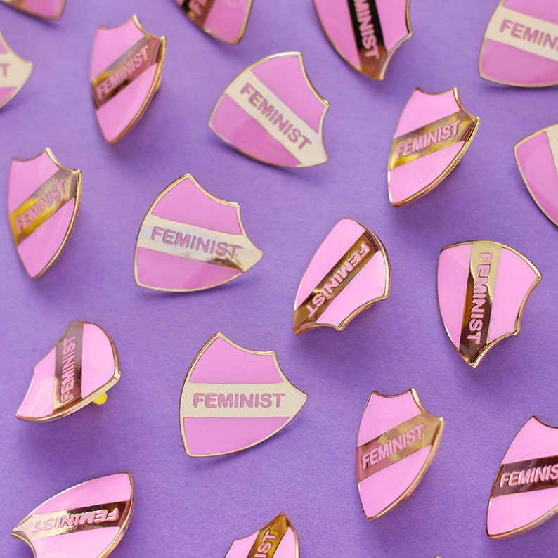 Pink & Gold 'FEMINIST' Enamel Pin Girl Power | Etsy