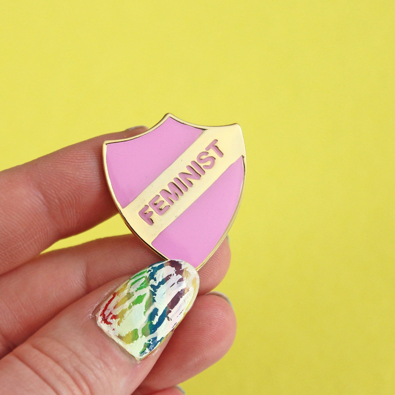 Pink & Gold 'FEMINIST' Enamel Pin Girl Power | Etsy