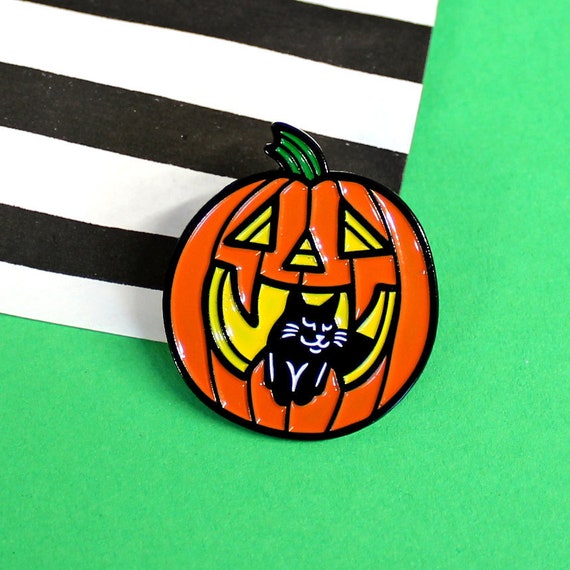 Pumpkin and Black Cat Enamel Pin Halloween Pin Witchy Pin - Etsy