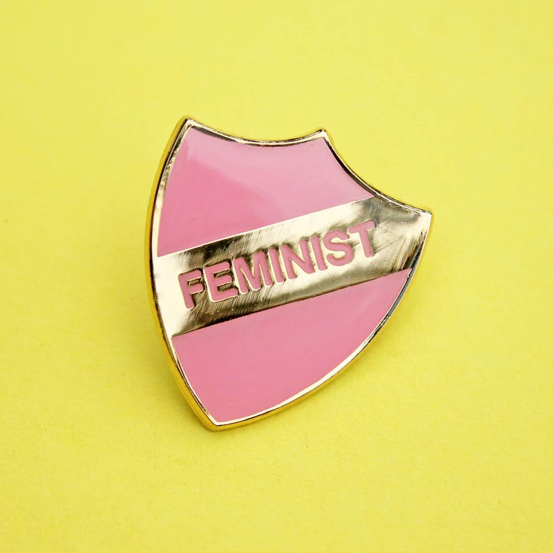 Pink & Gold 'FEMINIST' Enamel Pin Girl Power | Etsy
