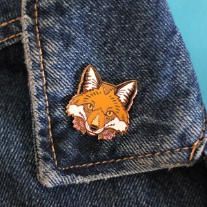 Red Fox With Flowers, Enamel Pin - Fox - Purple Flowers - Cute Wildlife ...