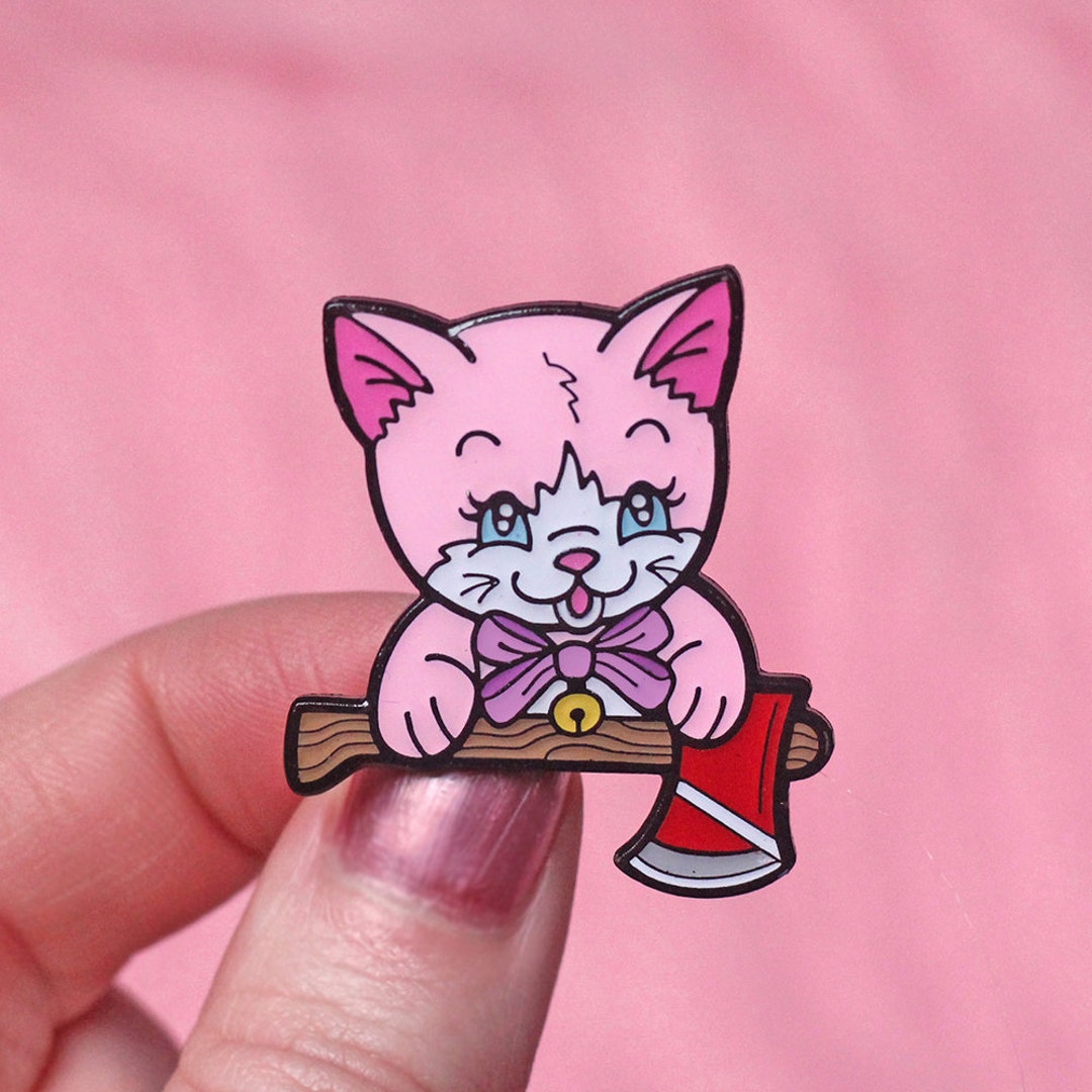 Kitten With Axe Enamel Pin - Cat Pin - Creepy Cute - Pastel Goth ...