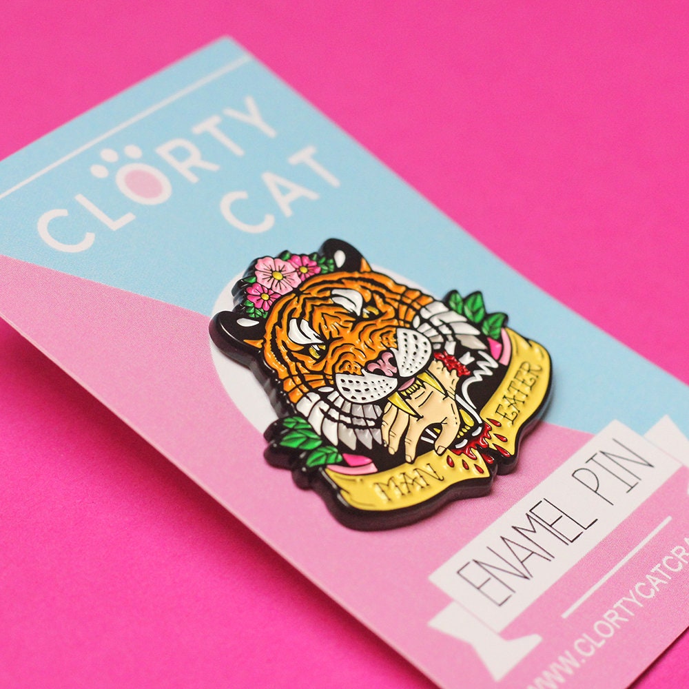 Tiger 'man Eater' Enamel Pin - Tiger King - Flower Crown - Tiger Pin ...