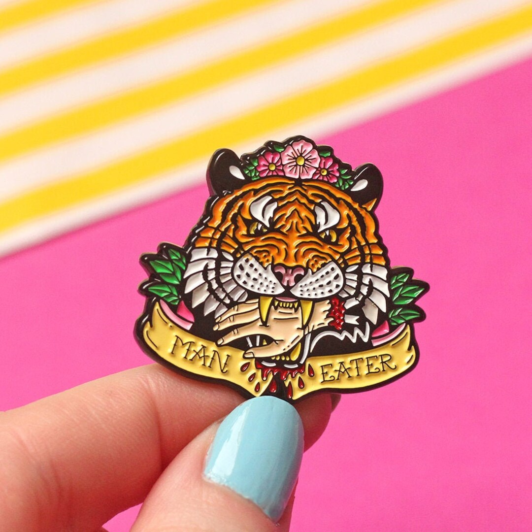 Tiger 'man Eater' Enamel Pin - Tiger King - Flower Crown - Tiger Pin ...