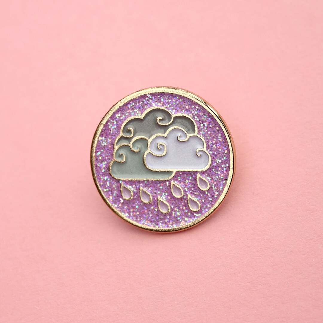 Purple Rain Clouds, Glitter Enamel Pin - Glitter Pin - Raindrops ...