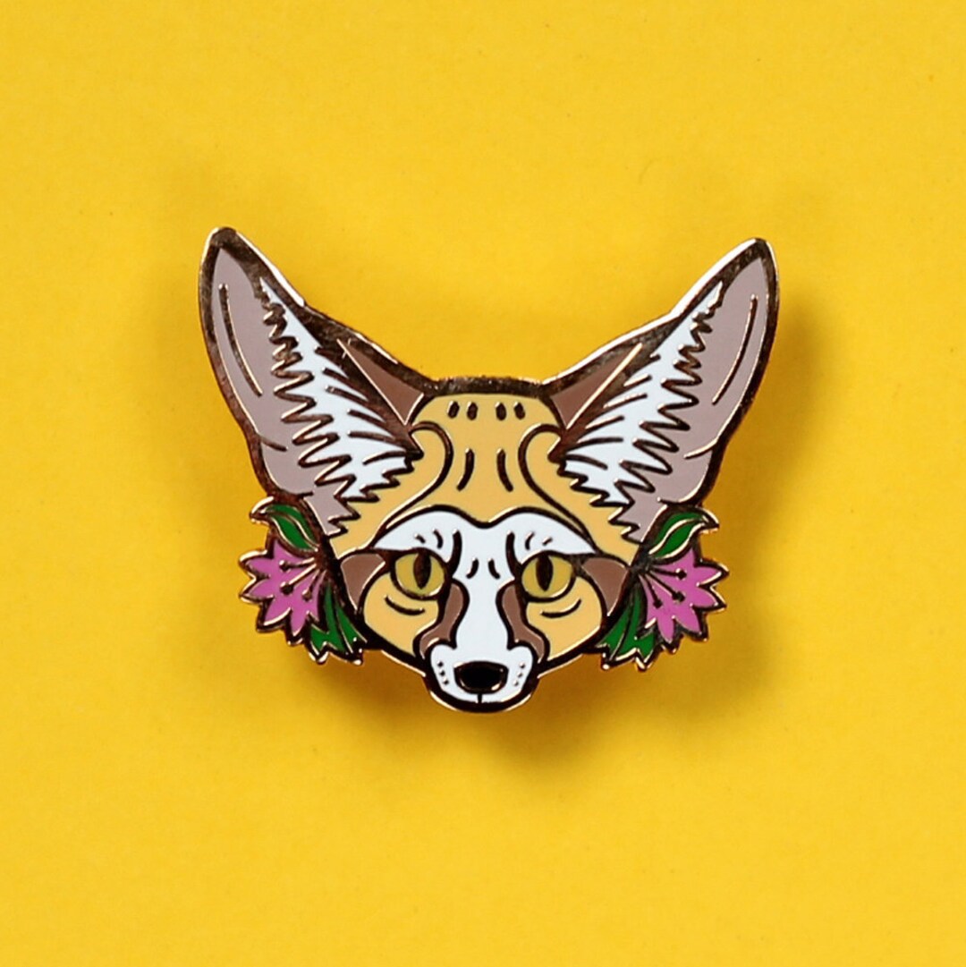Fennec Fox With Flowers, Hard Enamel Pin - Desert Fox - Pink Flowers ...