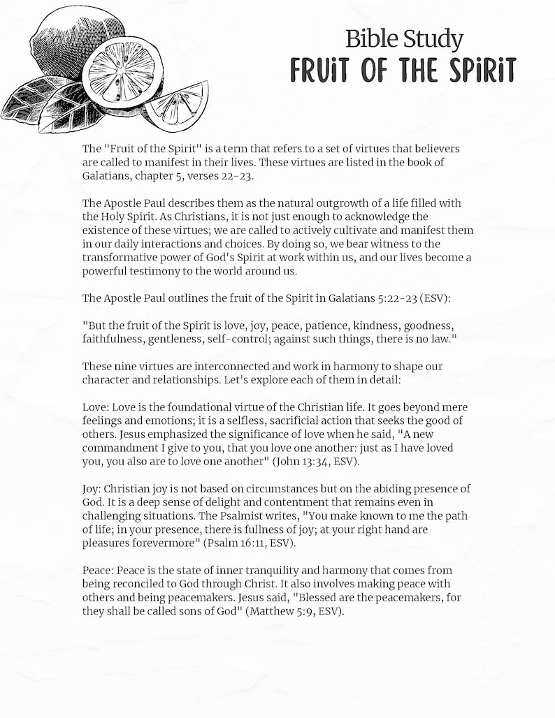 Fruits of the Spirit-bible Study & Journal | Digital Download | PDF - Etsy