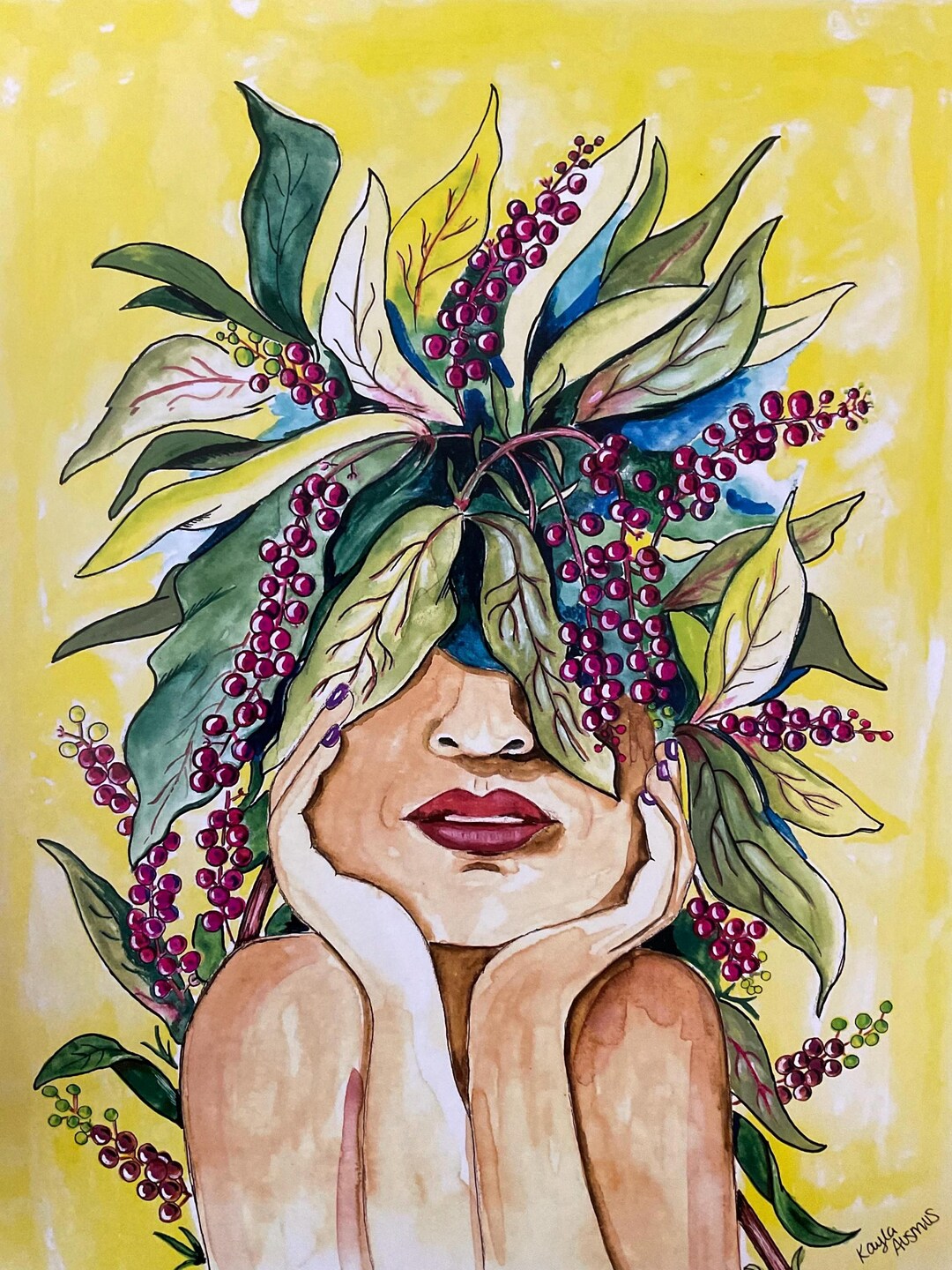 Lady With a Pokeberry Plant Over Face - Etsy