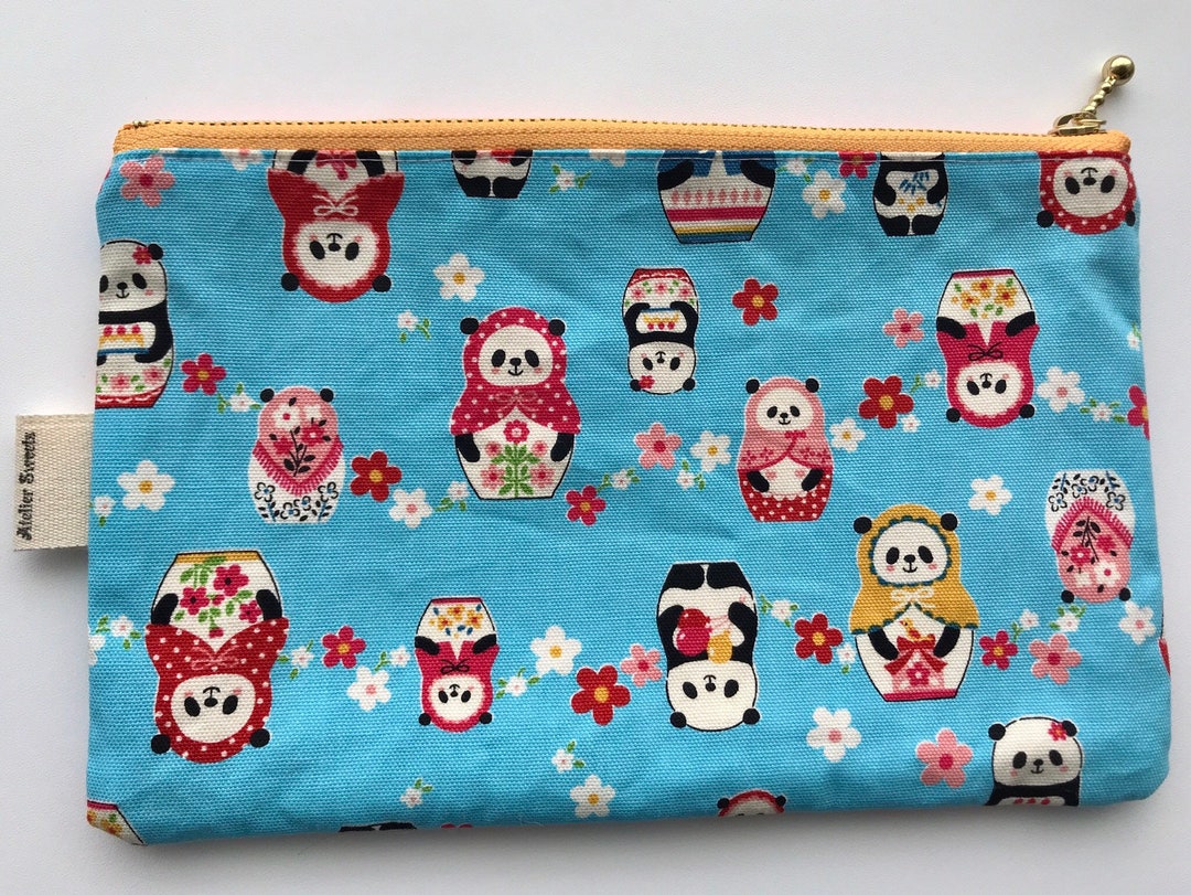 Flat Zipper Pouch With Pocket panda Bear - Etsy