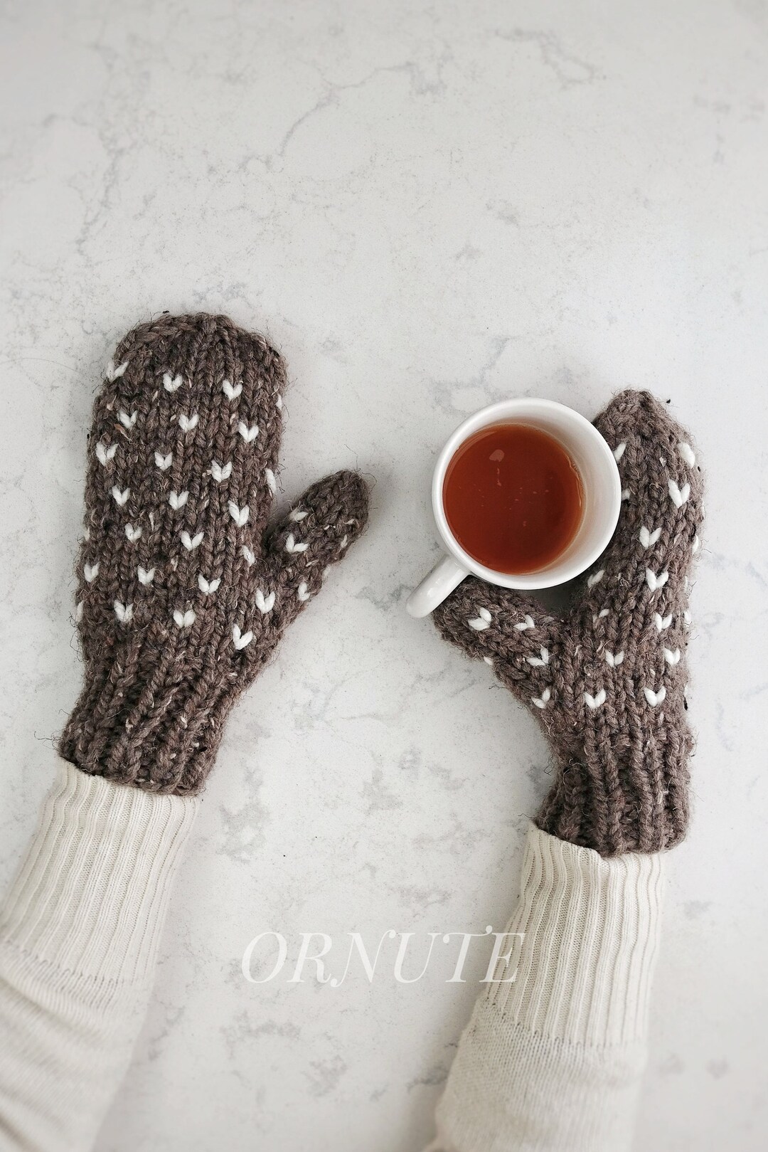Mittens for Women Wool Fair Isle Heart Mittens Hand Knitted Mittens ...