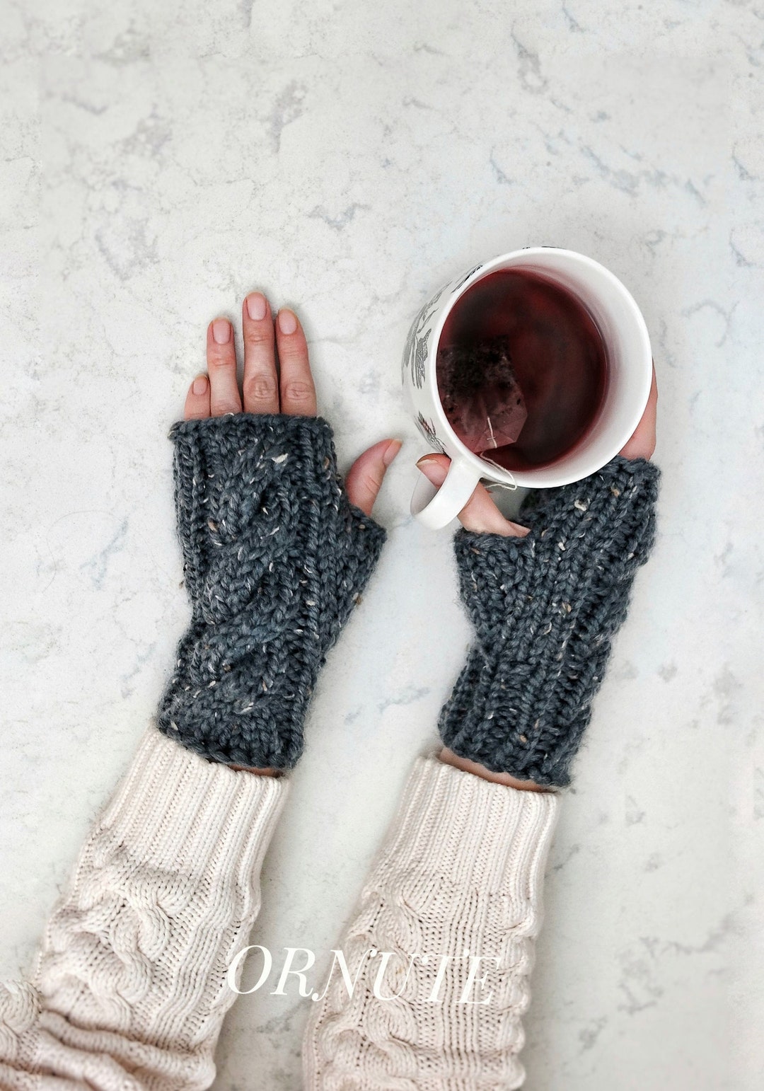 Womens Cable Knit Fingerless Gloves Wool Fingerless Mittens for Women ...