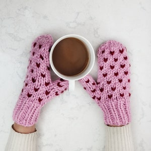 Wool Mittens for Women Fair Isle Mittens With Hearts Hand Knit Mittens ...