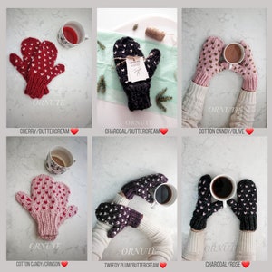 Mittens for Women Wool Fair Isle Heart Mittens Hand Knitted Heart ...
