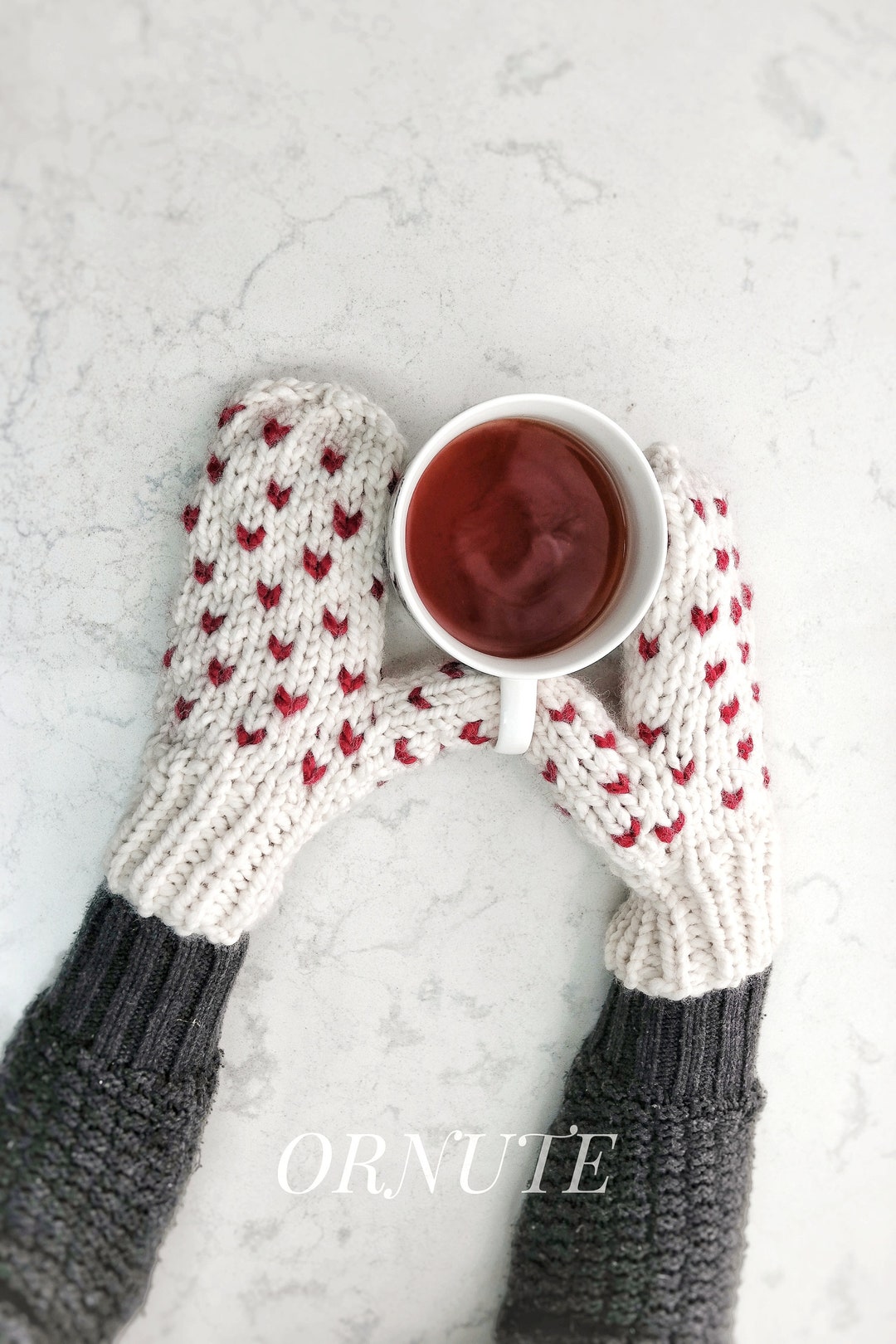 Mittens for Women Wool Fair Isle Heart Mittens Hand Knitted Heart ...