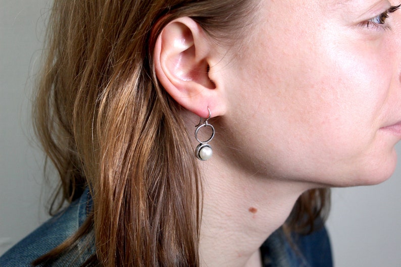 Modern Pearl Earrings In Sterling Silver Sterling Silver Etsy