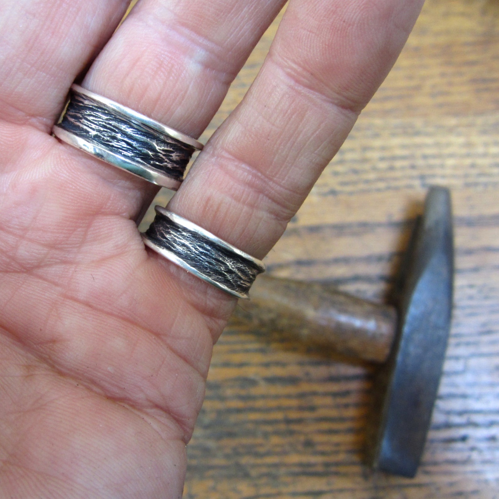 Woodsy Silver Band Hand Carved Silver Band - Etsy