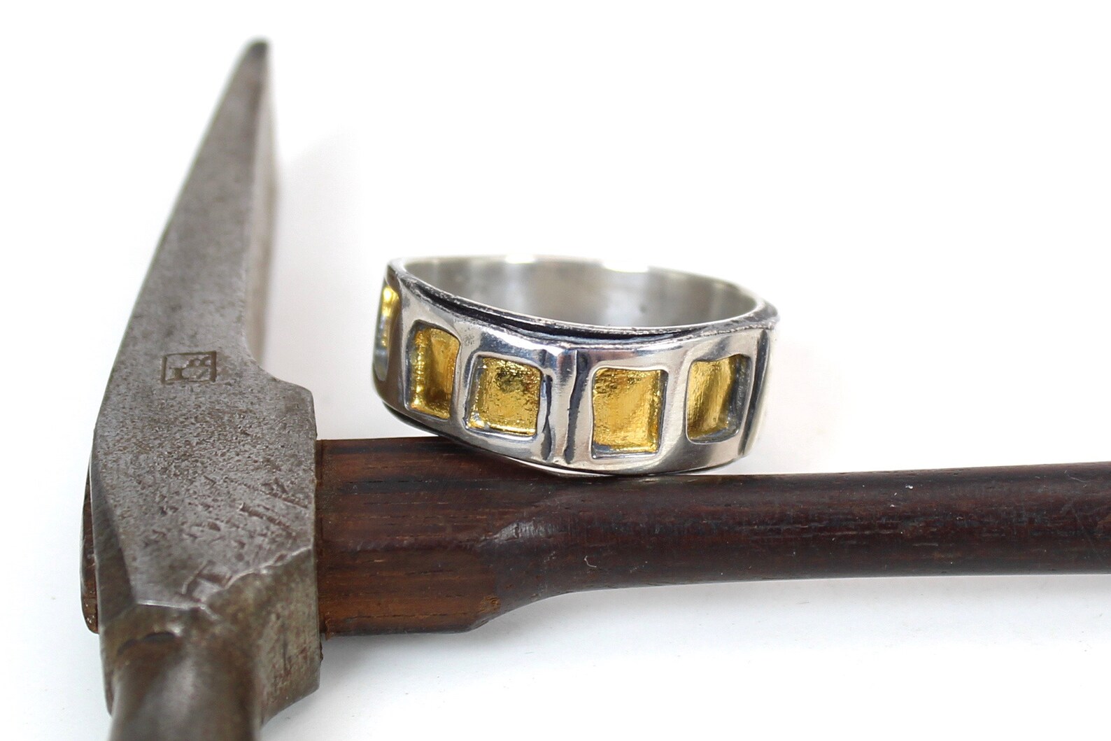 Men's Mixed Metal Band Ring Solid Sterling Silver and - Etsy