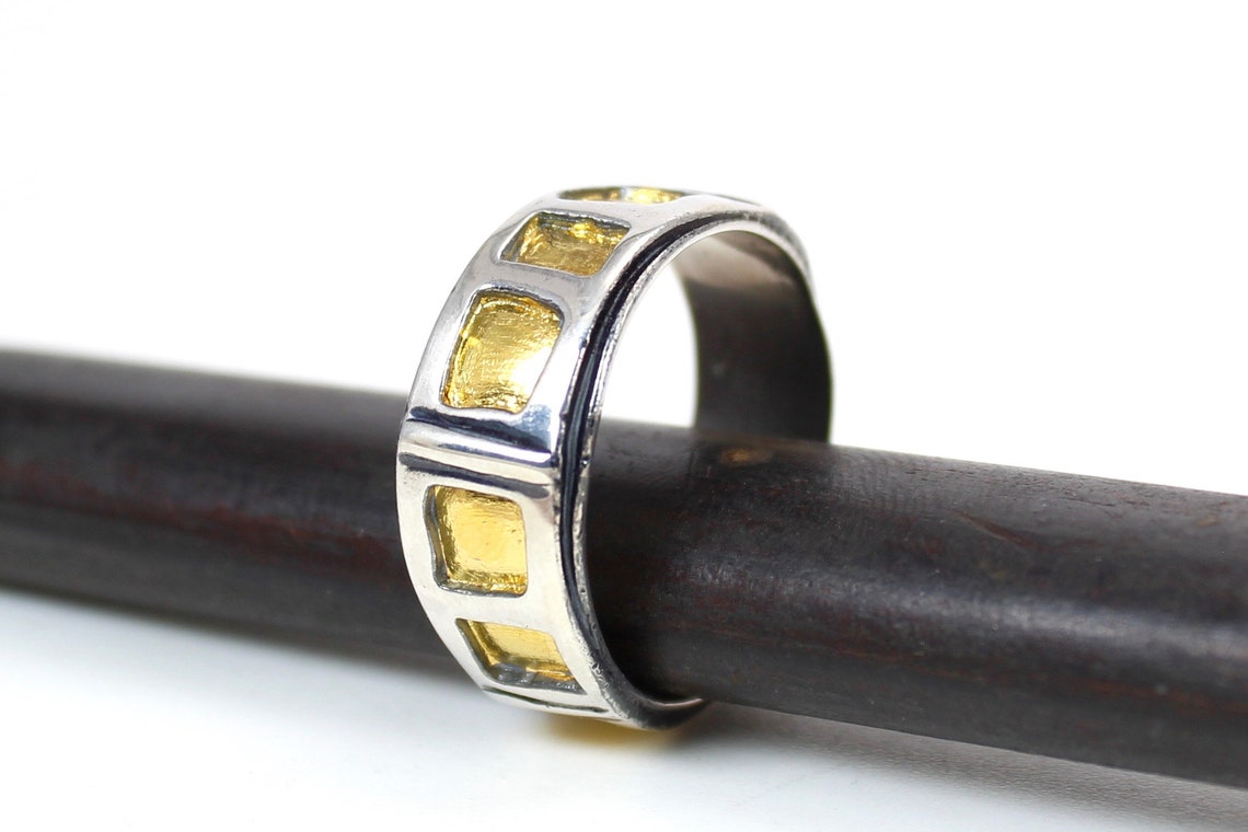 Men's Mixed Metal Band Ring Solid Sterling Silver and - Etsy