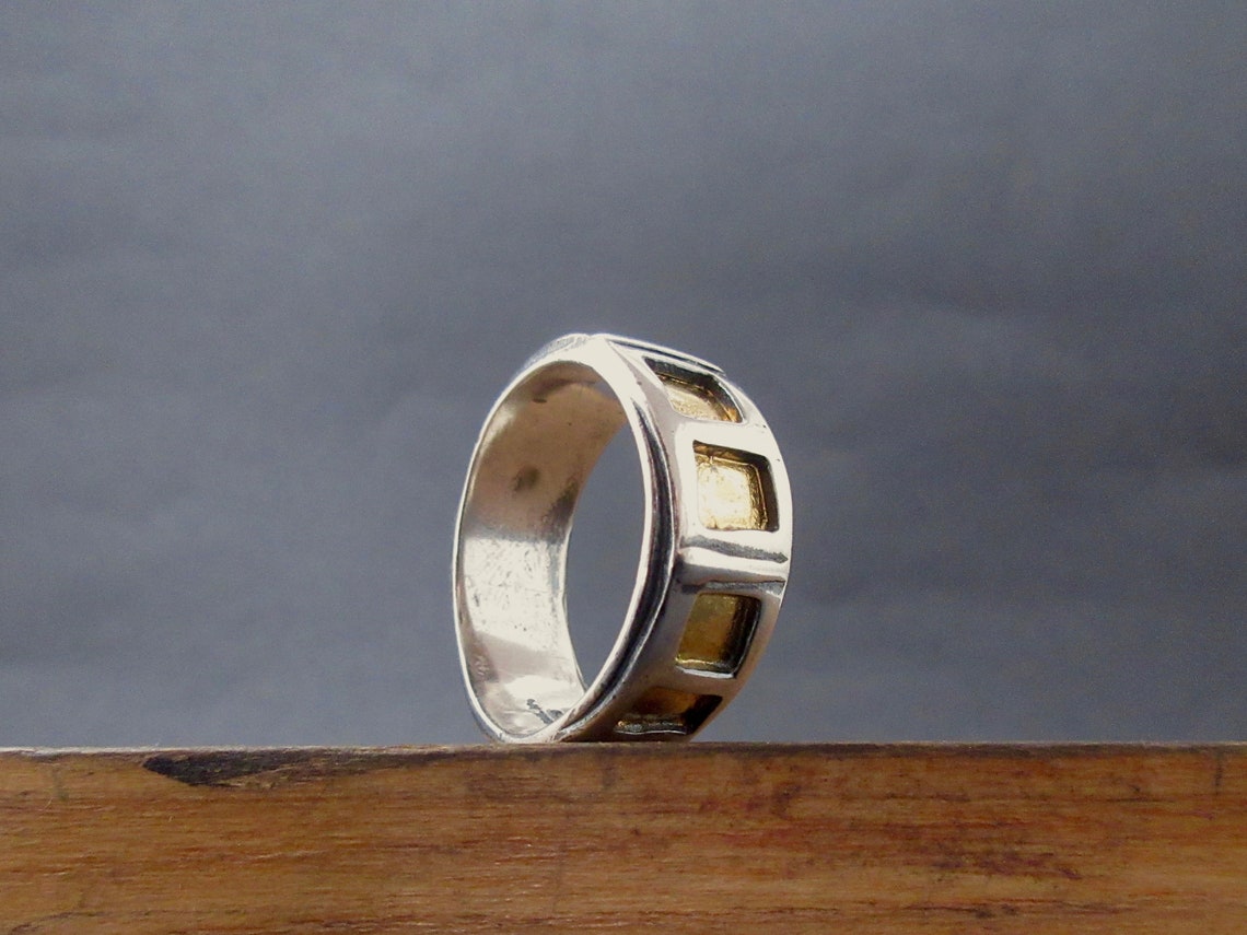 Men's Mixed Metal Band Ring Solid Sterling Silver and | Etsy
