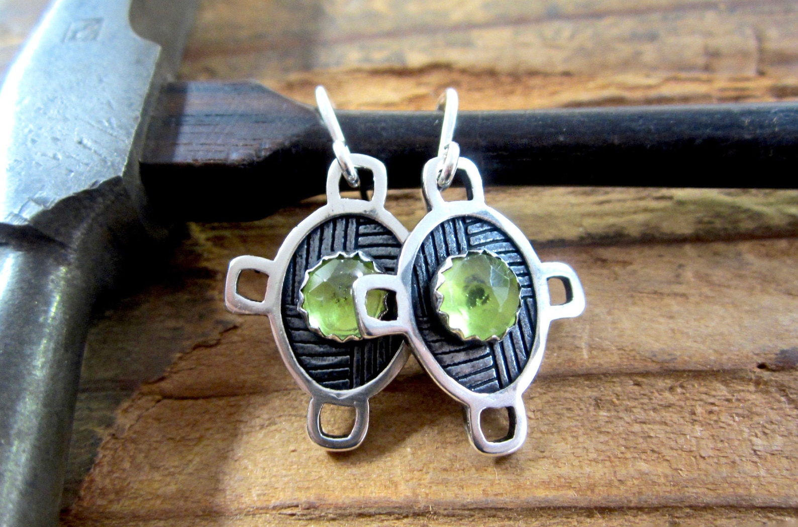 Woven Patterned Sterling Silver and Peridot Earrings Green | Etsy