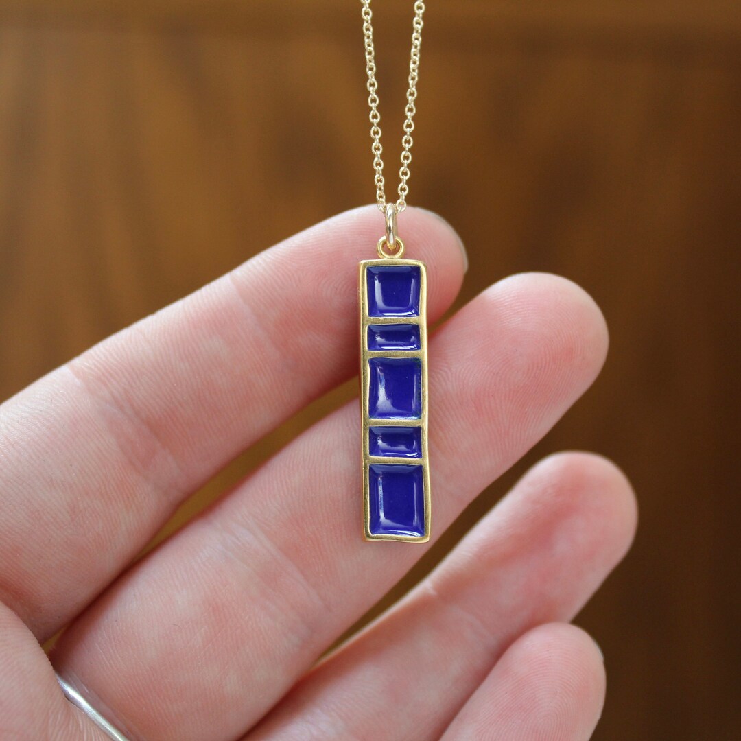 Cobalt Blue or Emerald Green Reversible Enamel and Sterling Silver Gold ...
